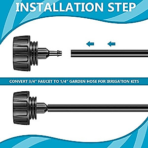 Remagr 5 Pcs Drip Irrigation Hose Connectors 1/4 Inch Tubing to 3/4 Garden Faucet Adapter System Convert Fittings with Washers (Single)