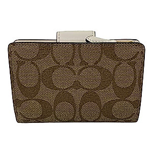 COACH Signature Medium Corner Zip Wallet in Coated Canvas Khaki Chalk