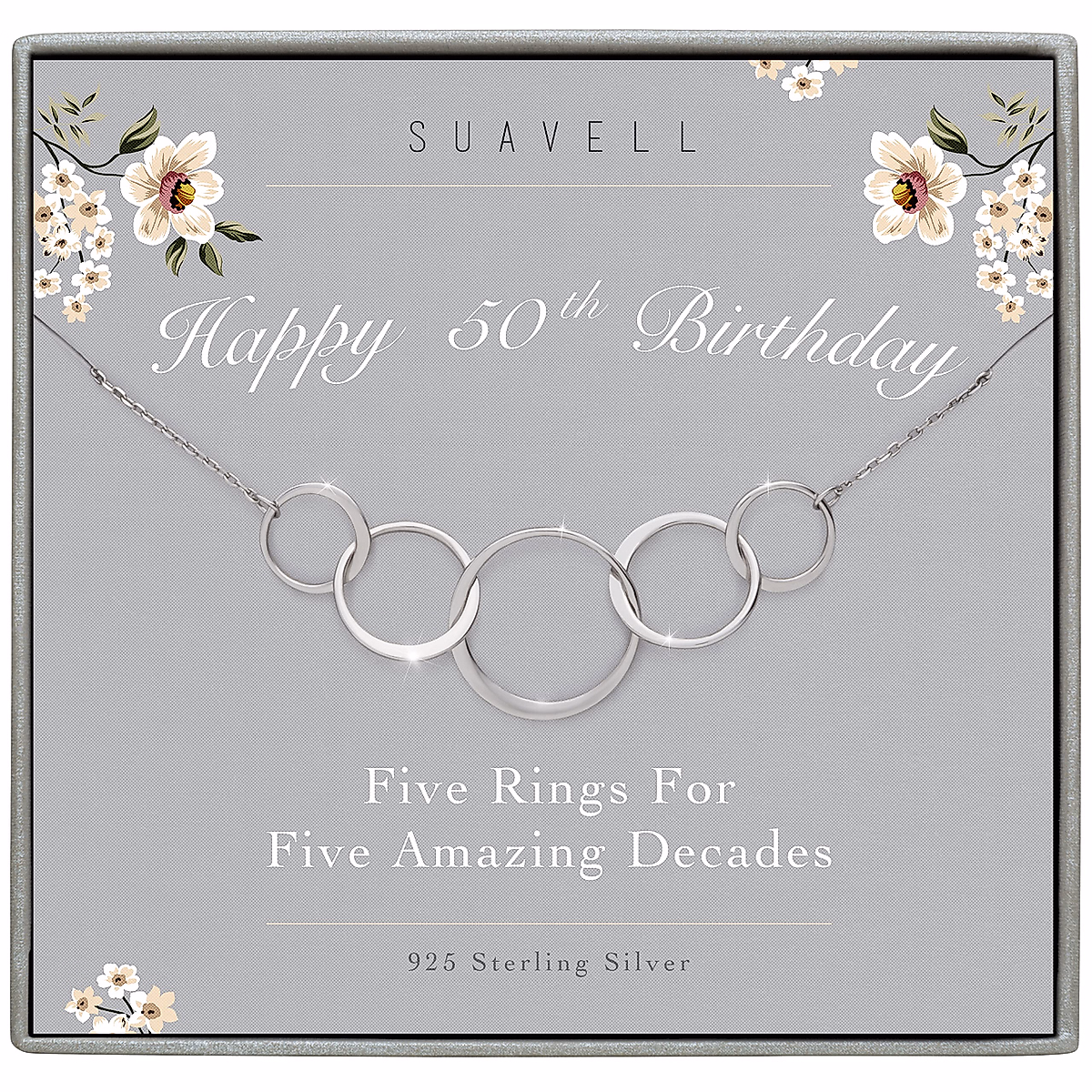 Suavell 5 Circle Necklace Pendant, 50th Birthday Gifts for Women. Sterling Silver Chain Necklace, Minimalist Jewelry, Dainty Necklace. Daughter Gift from Mom, Gifts for Women Turning 50