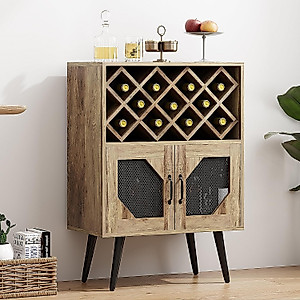 SogesHome 23.6 inches Wine Cabinet, Wine Storage Rack with 11 Bottle, Rack Wine Holder, Large Storage Cabinet with Metal Mesh Doors, for Kitchen, Dining Room, Living Room