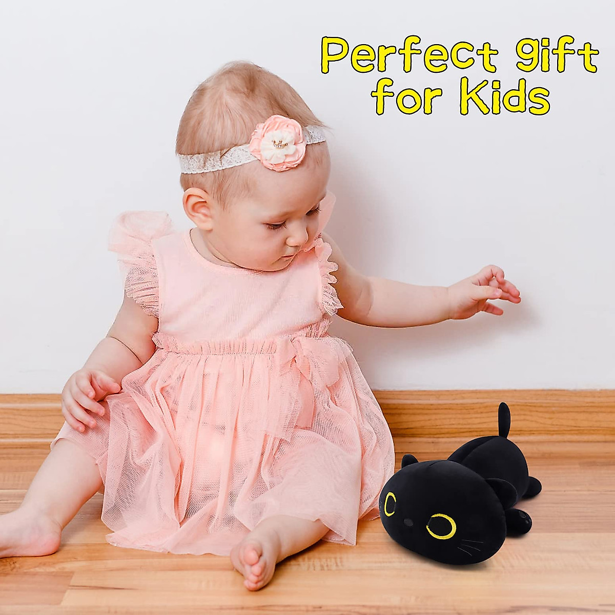 KOPHINYE Black Cat Plush Cat Stuffed Animal Toys, Cute Black Cat Plush Pillow Stuffed Cat Doll, 8inch Soft Black Cat Stuffed Animals Kawaii Home Decorations Birthday Gifts for Kids