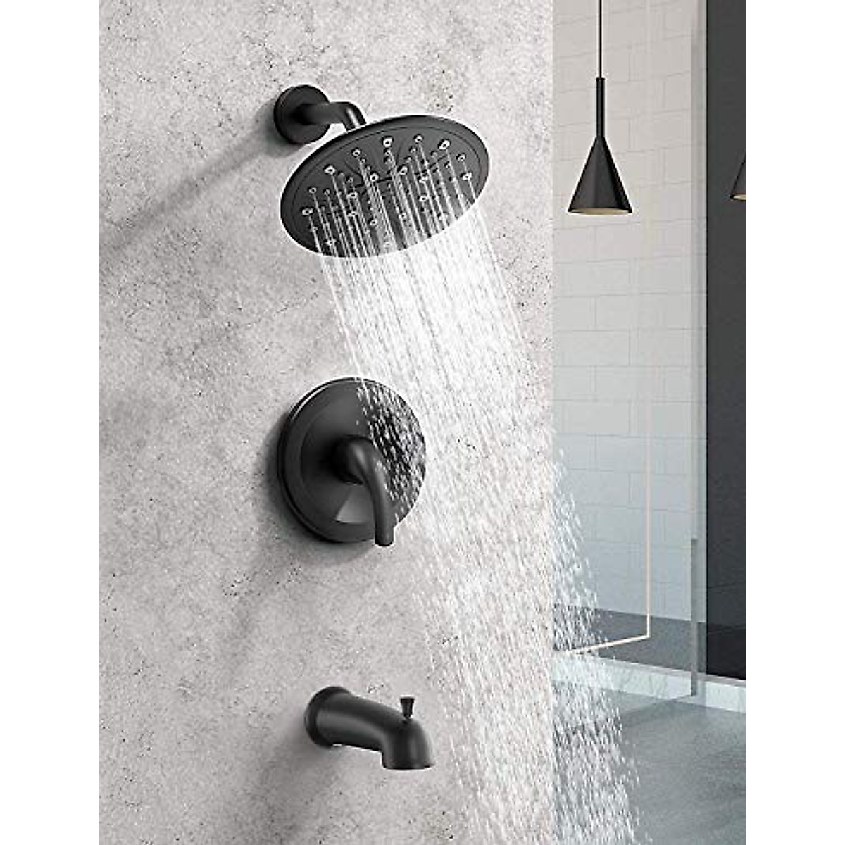 EMBATHER Shower System with Valve, 9-Inch Tub and Shower Faucet Set (Rough-in Valve Included) with 9'' Large Rain Shower Head and Tub Spout, Single-Handle Tub and Shower Trim Kit, Matte Black