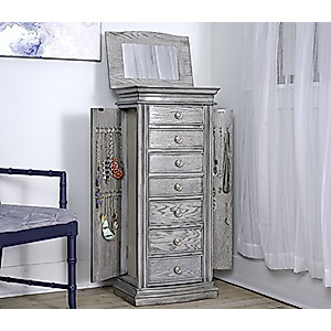 HIVES&HONEY Luke Wood Jewelry Cabinet Armoire Storage Box Chest Stand Organizer Necklace Holder in Smoke Grey