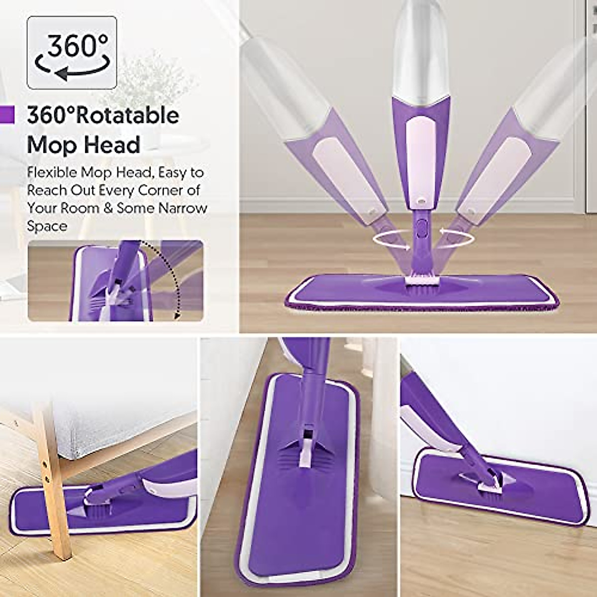 Spray Mop for Floor Cleaning - SEVENMAX Microfiber Floor Mop with 550ML Refillable Bottle 3 Washable Pads Kitchen Dry Wet Flat Dust Mop for Cleaning Hardwood Laminate Wood Ceramic Marble Tile Floors