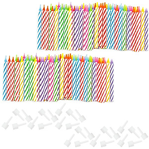 BLUE PANDA - 154-Piece Candles Number 0-9 Rainbow Stripes Birthday Cake Numeral Topper Decorations with Holders for Party Decor
