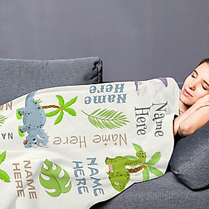 Personalized Dinosaur Throw Blanket for Kids Boys, Dinosaur Design Custom Name Baby Blanket, Baby Swaddle Blankets with Cute Animal, Customized Swadding Blanket for Toddler Newborn Birthday Gifts