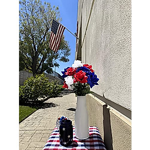 Admired By Nature Bush Artificial Full Blooming Flowers, Medium, 6. ABN_RD/WT/BL_Rose, 12 Count