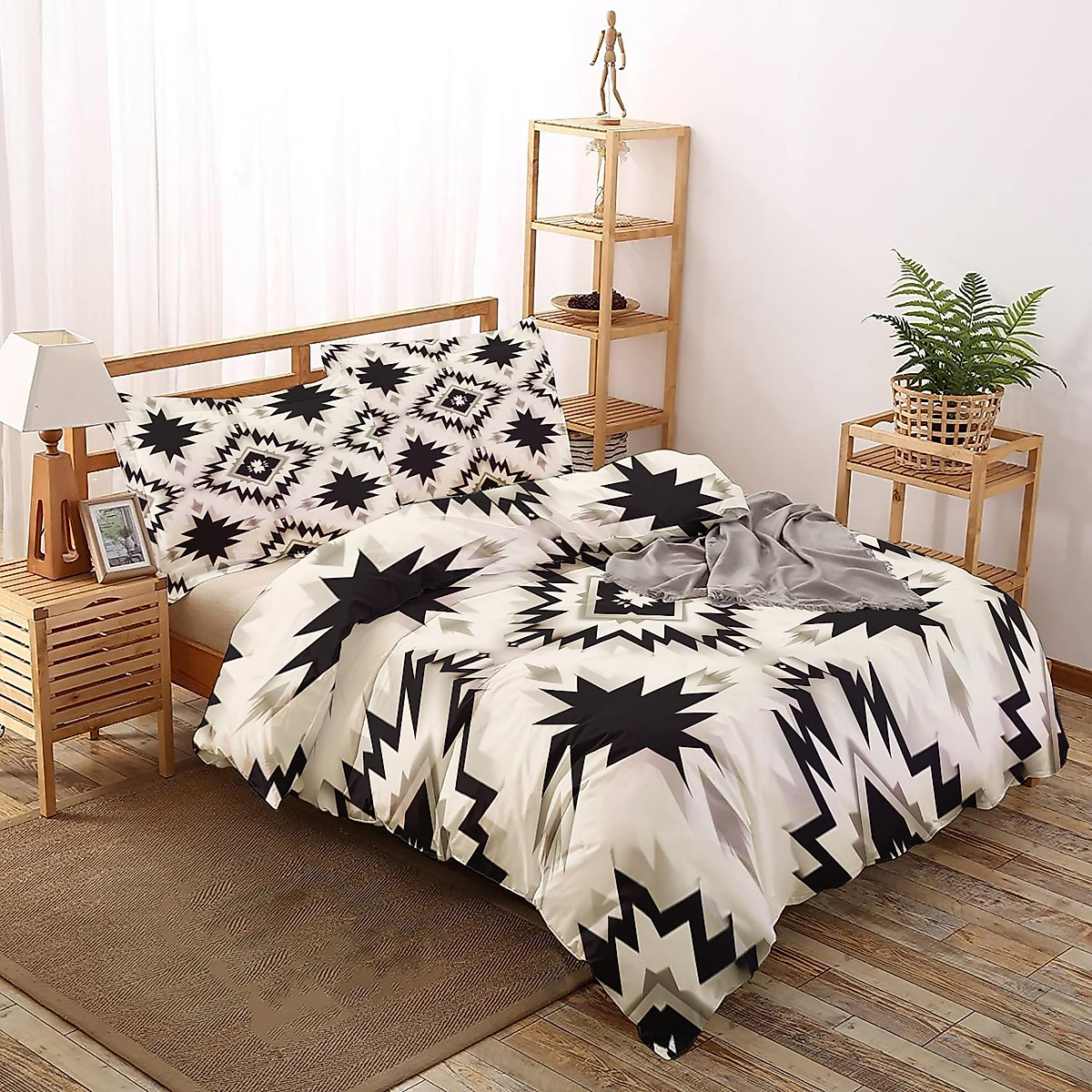 PolXmyxor Retro Aztec Duvet Cover California King, Exotic Tribal Bedding 3 Pieces, Boho Style Comforter Cover, Soft Microfiber Duvet Cover Set, with Zipper and 2 Pillow Shams, 104"x98"
