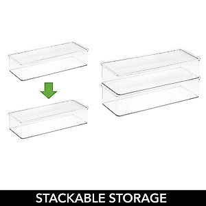 mDesign Long Plastic Cosmetic Storage Organizer Box Containers with Hinged Lid for Bedroom, Bathroom, and Vanity Shelf or Cabinet, Holds Masks, Palettes, Lotion, Astringents, or Nail Polish - Clear