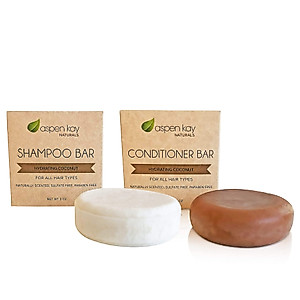 Solid Shampoo and Conditioner bar set, Organic Ingredients, All Hair Types, Sulfate-Free, Cruelty-Free & Vegan. One 3 ounce and one 2.3 ounce bars (Hydrating Coconut)