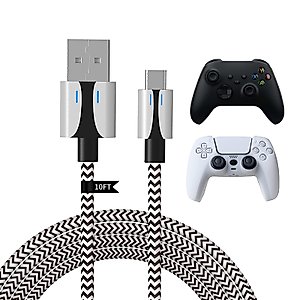 SOUND FOX USB A to USB C Cable, 10ft Nylon Braided Type C Charger Cord, Sync Data Transmission Wire for PS5/PS4/Xbox Series X/S/Switch/Pro/Lite Controller,Android Phone