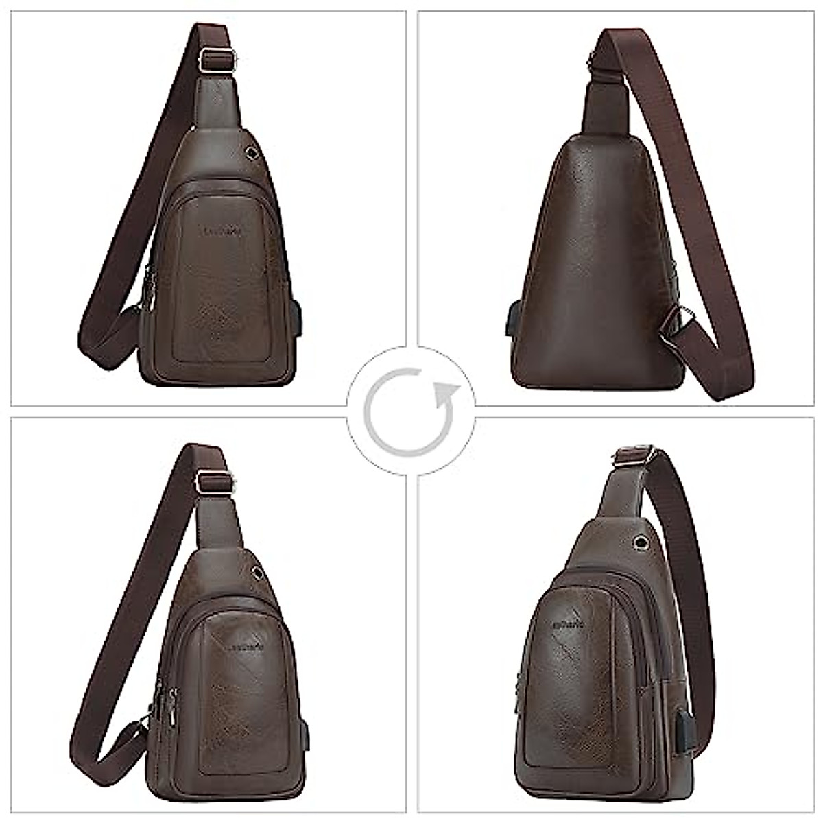 Leathario Leather Sling Bag Small For Men Women Crossbody Shoulder Chest Backpack Daypack for Work Casual Travel