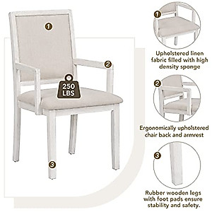 Goozio 5-Piece Dining Table Sets for 4,Including Two-Size Round to Oval Extendable Butterfly Leaf Wood Tabletop and 4 Upholstered Chairs with Armrests for Home&Kitchen DiningRoom, Brown+White