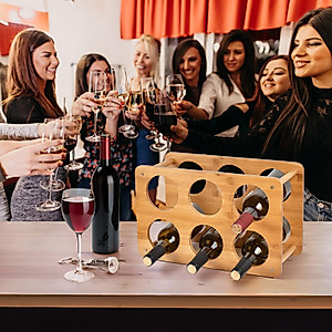 IWNTWY Wine Rack, 2 Tier 6 Bottles Bamboo Wine Racks for Cabinet Countertop, Free Standing Wine Shelf Holder Organizer for Kitchen Bar Pantry Table Top