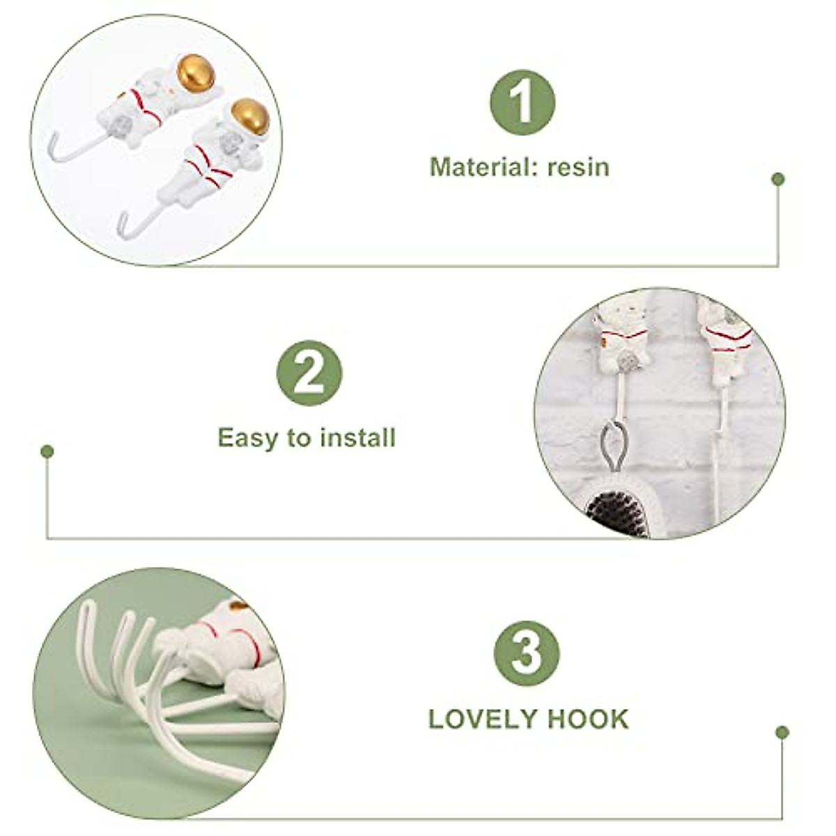 2pcs Umbrella Holder Wall Hooks Decorative Wall Mounted Coat Hooks Key Rack Astronaut Wall Sculptures Home Decor Key Hook Decorative Hooks Kids Bathroom Accessories Decorative Wall Hooks