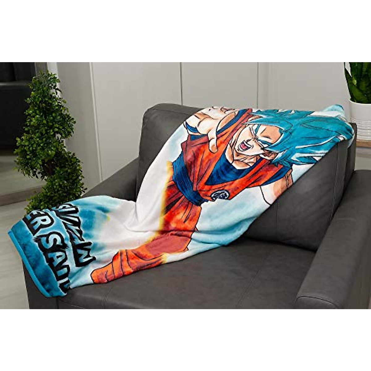 JUST FUNKY Dragon Ball Super Goku Super Saiyan Blue Fleece Throw Blanket | Features Goku's Super Saiyan God Super Saiyan Form | 60 x 45 Inches
