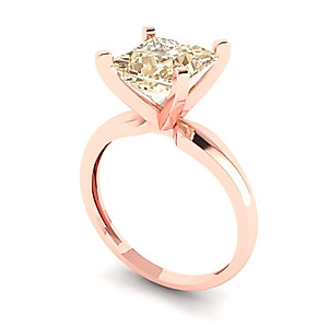 Clara Pucci 2.5 ct Princess Cut Solitaire Genuine Natural Morganite Wedding Bridal Designer Anniversary Engagement Ring 14k Rose Gold