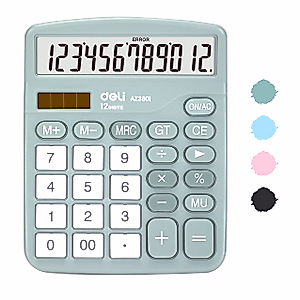 Calculator, Deli Standard Function Desktop Calculators with 12 Digit Large LCD Display and Sensitive Button, Solar Battery Dual Power Office Calculator, Green