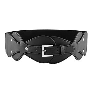 Ayliss Women Vintage Waist Belt Elastic Stretch Cinch Waistband Fashion Dress Belt Retro Corset Band Wrap Belt Ladies (Black, Waist Size 26''-33.5'')