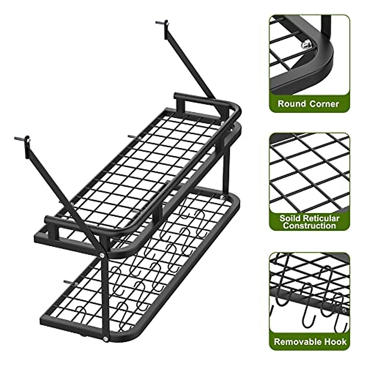 ChefHachiro Kitchen Pot Rack, Heavy Duty Wall Mount Pots and Pans Organizer, 2-Tier Wall Shelves with 12 S Hooks for Kitchen Cookware Utensils