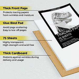 LOUPELLER 8.5” x 11” Tracing Paper for Drawing – 75 Sheets of 32lb / 50gsm – Wrinkle Free Highly Transparent Tracing Paper Pad – Works with Pen, Pencil & Marker – for Artists, Architects & Kids