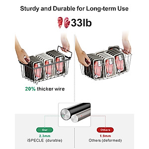 iSPECLE Chest Freezer Organizer, 4 Pack Stackable Baskets with Handles Pantry Organization and Storage for Chest Freezer Pantry, Black