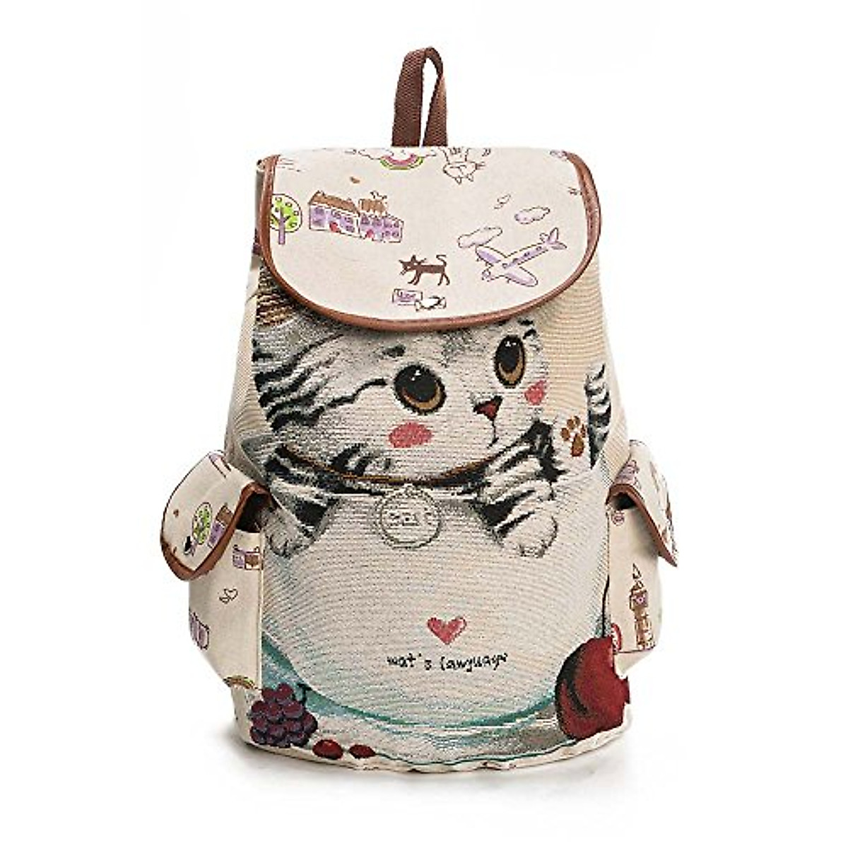 Lurryly Cat Print Canvas Backpacks Women's Girls School Bags Travel Backpack Rucksack