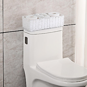 Vagusicc 3-Section Wicker Baskets for Shelves, Hand-Woven Paper Rope Wicker Storage Basket, Toilet Paper Basket for Toilet Tank Top, Baskets for Organizing, 2-Pack, White