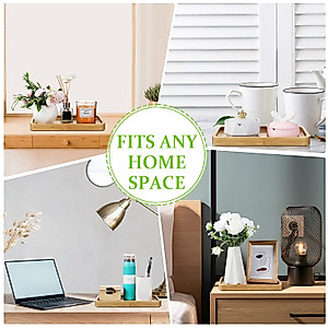 3 Pcs Bamboo Tray for Bathroom Bamboo Vanity Tray Bathroom Counter Tray Organizer Decorative Tea Serving Tray for Dresser Coffee Table Home Decor Toilet Tank Candle Perfume, 9.8 x 5.7 x 0.78 Inch