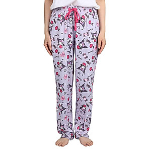 Kuromi Women's Punk Rabbit Allover Print Design Adult Lounge Pajama Pants for Men and Women, Small Grey