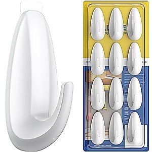 ALOCEO 12 Pcs Wall Hooks,Self Adhesive Hooks with 13 Clear Strips,White Plastic Sticky Hooks for Hanging,Towel Coat Hooks for Bathroom Shower Kitchen Keys Door Outdoor Home Improvement