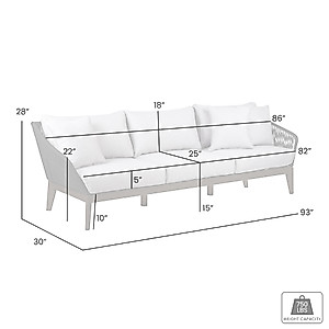 armen LIVING Athos Indoor Outdoor 3 Seater Sofa in Dark Eucalyptus Wood with Latte Rope and Grey Cushions