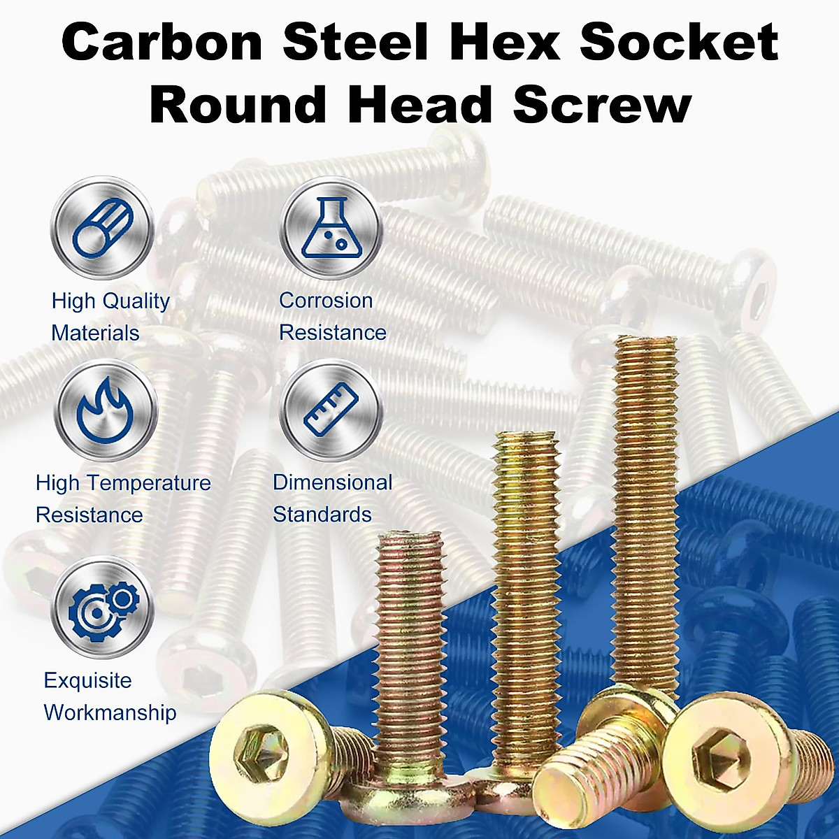 MroMax 10Pcs M8 x 80mm Hex Socket Flat Head Screws, Colorful Zinc Plated Carbon Steel, Partially Threaded, Hex Drive, Socket Cap Furniture Bolts Fastener for Crib, Bed Frame, Chair and Cabinet