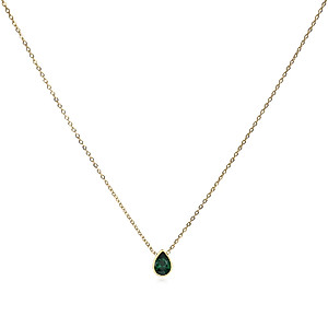 Badu 18K Gold Green Created Gemstones 7x10mm teardrop Necklace for Women Solitaire Cubic Zirconia Jewelry Mothers Day Anniversary Birthday Gifts for Mom Wife Her