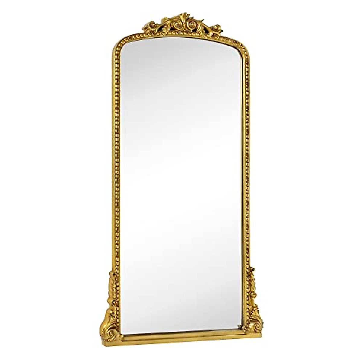 EGHOME Traditional Ornate Floor Mirror Arched Framed Full Length Wall Mirror Baroque Inspired Full Body Mirror, Antiqued Gold 30 x 60''
