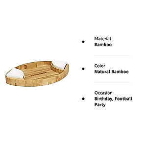 Prairie Collections Football Shaped Bamboo Serving Tray (10" x 16" x 2.5”) Includes 2 Dip Trays - Large Chip Serving Dish for Parties