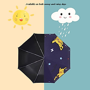 Rosavida Kids Folding Umbrella Automatic Open-close Cartoon UV Resistant Travel Umbrella Anti-rebound Design Compact Windproof Umbrella for Girls Boys- navy blue