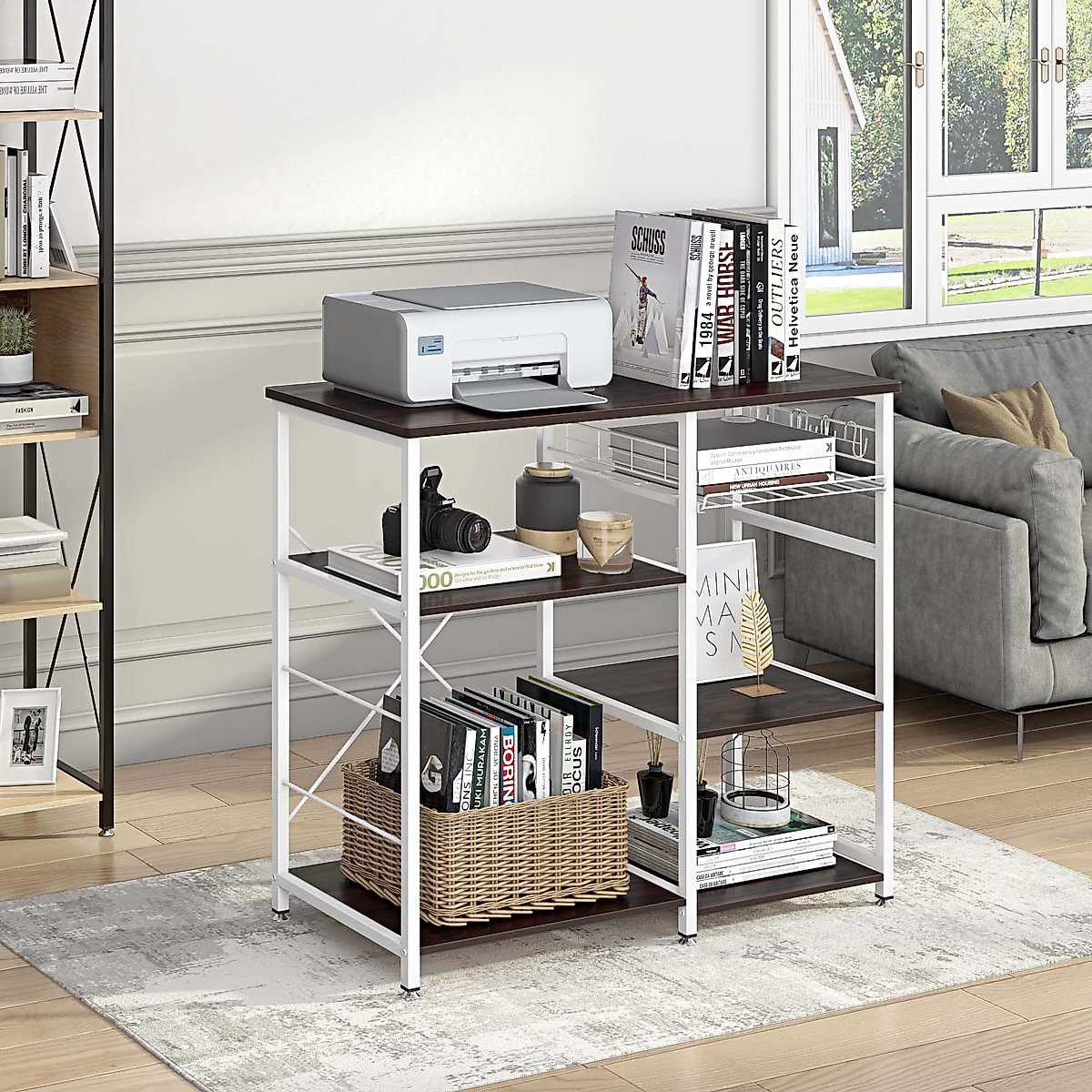 Wellynap Kitchen Baker's Rack, Coffee Bar Cabinet, Microwave Stand with 3-Tier Bakers Racks for Kitchens with Storage, Black