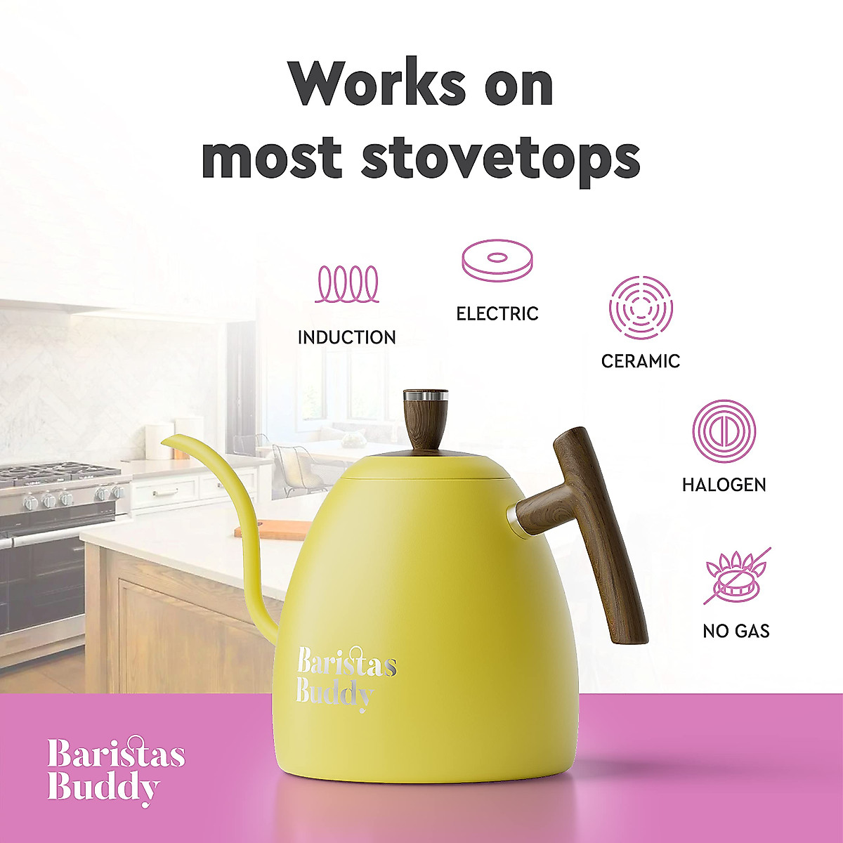 Bohemian Stainless Steel - Gooseneck Kettle for Induction and Electric Stovetops - Pour Over Coffee & Tea Kettle - Small 34 oz Yellow Stove Top Goose Neck Water Boiler & Tea Pot