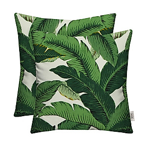 RSH Décor: Set of 2 Square Throw Pillows | Indoor/Outdoor All Weather Polyester Fabric | Decorative Accent Pillows for Patio Furniture | Reversible | 17" x 17" | Swaying Palms Aloe