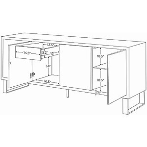 Zuri Furniture Modern Neve Sideboard in White High Gloss Lacquer with Polished Stainless Steel Legs
