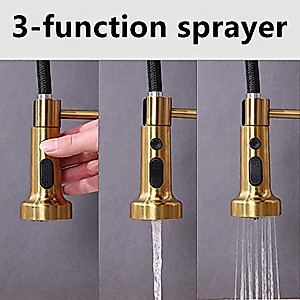 Ntipox Brushed Gold Kitchen Faucet with Pull Down Sprayer,Brushed Brass Kitchen Sink Faucet Single Handle Single Lever ，Spring Rv Kitchen Faucet, 3 Function Laundry Faucet