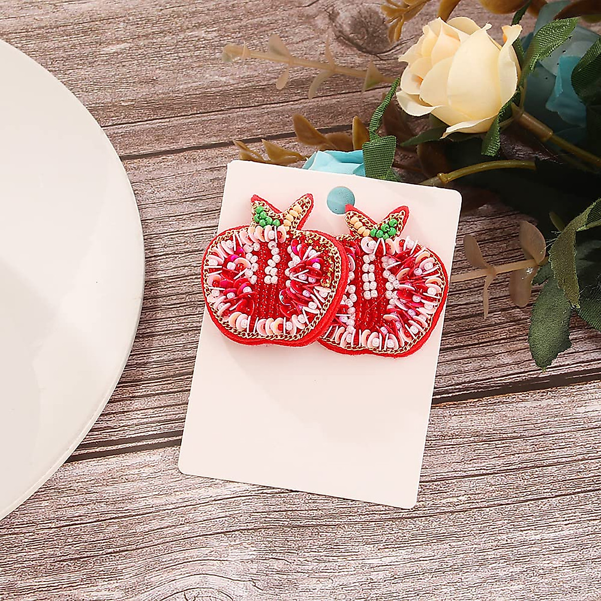 Beaded Teach Statement Earrings Seed Pencil Apple Rainbow Dangle Drop Earrings Teacher Appreciation Gifts Back To School Jewelry-apple