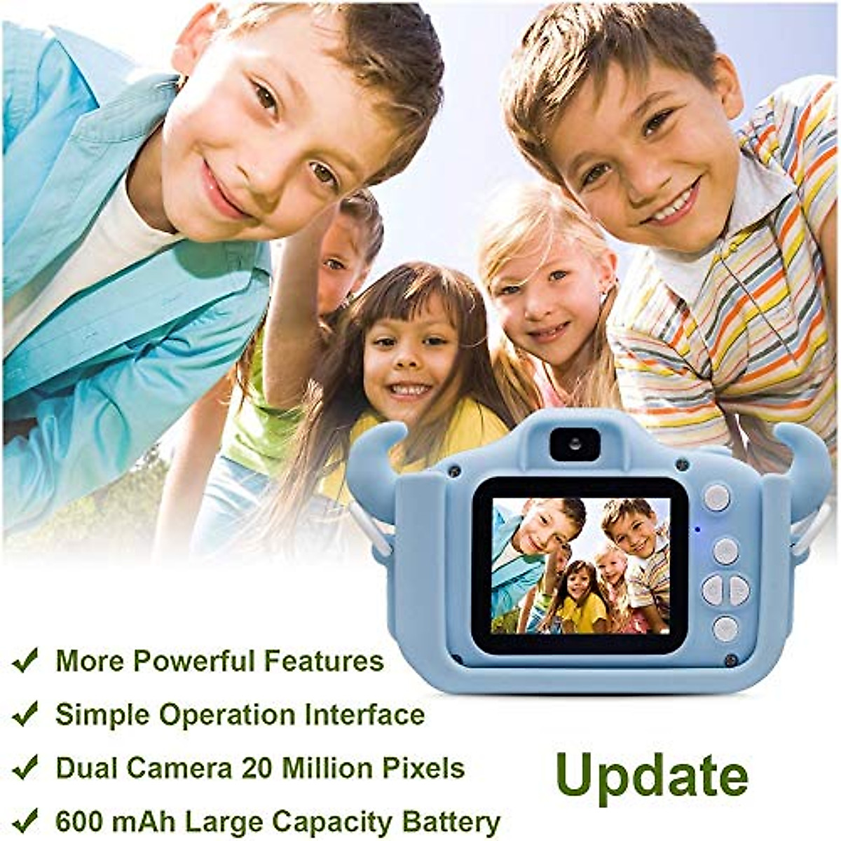 Camera for Girls and Boys, Gift for Christmas, Digital Dual Camera 2.0 Inches Screen 20.0MP Video Camcorder Anti-Drop Children Selfie Cartoon Camera Toys for Gift - 32GB Memory Card Included