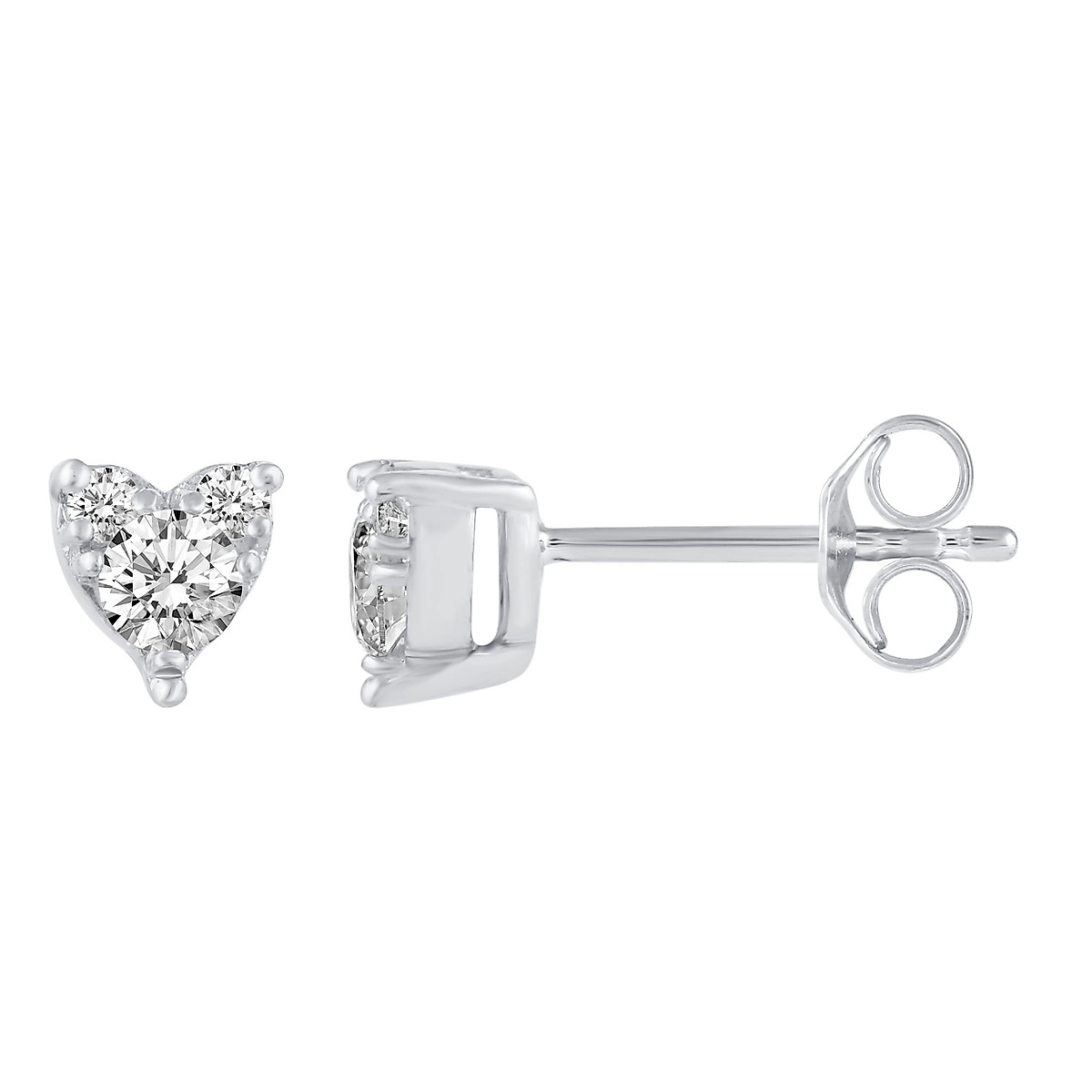 1/4 Ctw Natural Diamond Stud Earrings set in 925 Sterling Silver (HEART)