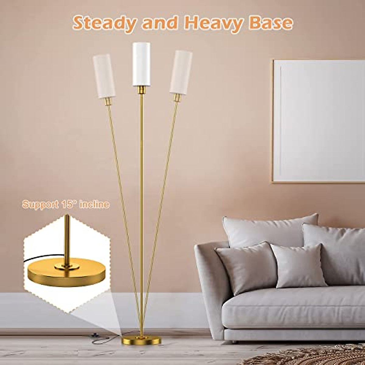 VEYFIY Floor Lamp Set of 2, Lamps for Bedroom and Living Room, Modern Standing Light with Glass Lampshade, Industrial Tall Lamp with E26 Socket, Light for Work, Reading, Black (Bulb Not Included)