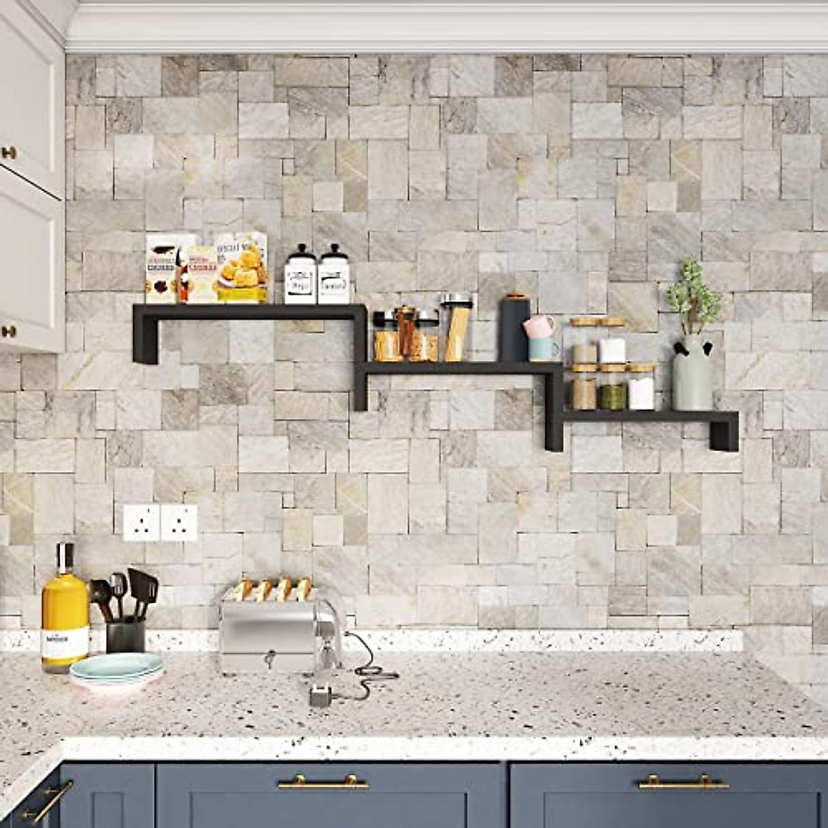 Bundled Black Floating Shelves of GREENDEW Wall Shelves Invisible Mounted (Set of 2) and U-Shaped Decor Shelves (Set of 3) for Living Room, Bedroom, Bathroom, Kitchen, Office Storage