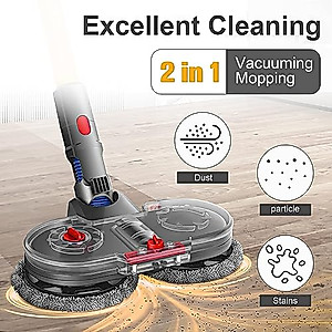 RUKHOOL Electric Mop Head Attachment for Dyson V15 V11 V10 V8 V7 Vacuum Cleaner Parts Spin Mop Replacement with 8 Washable Mop Pads 1 Water Tank