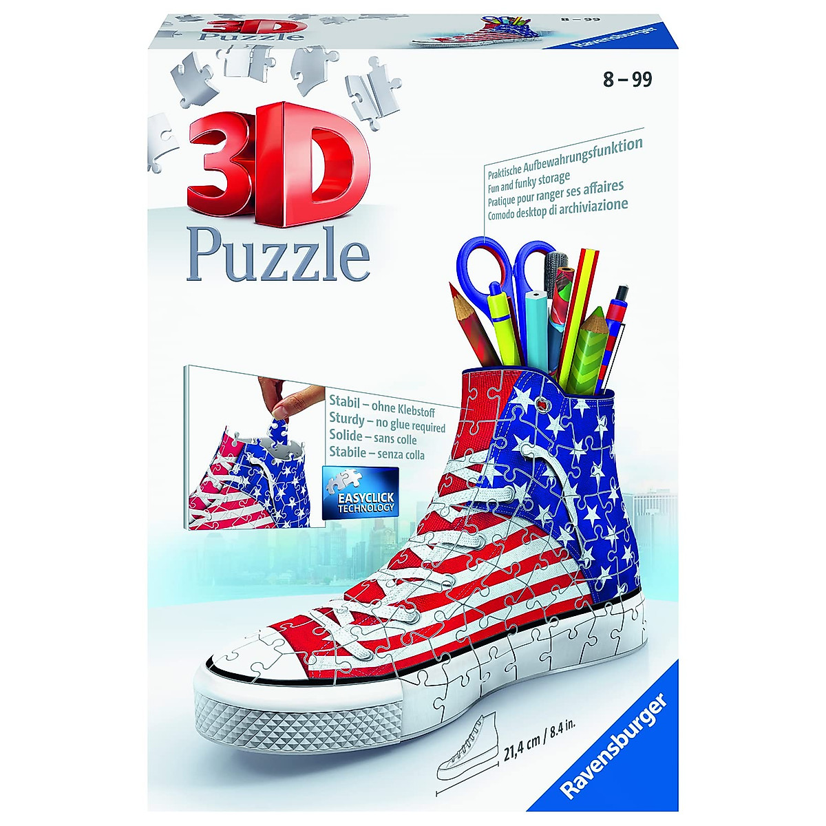 Ravensburger Sneaker American Style - 112 Piece 3D Jigsaw Puzzle | Precision Fit for Kids and Adults | Easy Click Technology | Durable Display Piece | Over 130 Years of Quality
