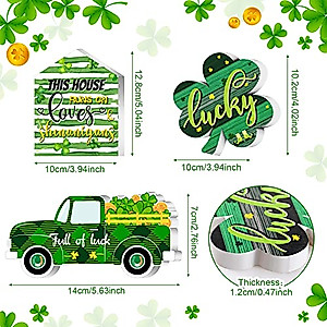 3 Pcs St. Patrick's Day Table Wooden Signs St. Patrick's Table Decoration Lucky Sign Shamrocks Green Truck Irish Themed Table Centerpiece for St. Patrick's Day Party Home Table Decor (Novelty Style)